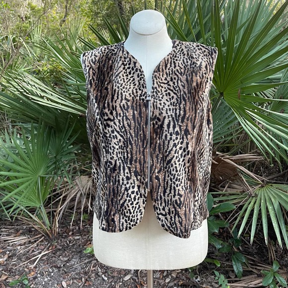 Vintage | Jackets & Coats | Vintage 9s Animal Print Vest Faux Fur Volup ...